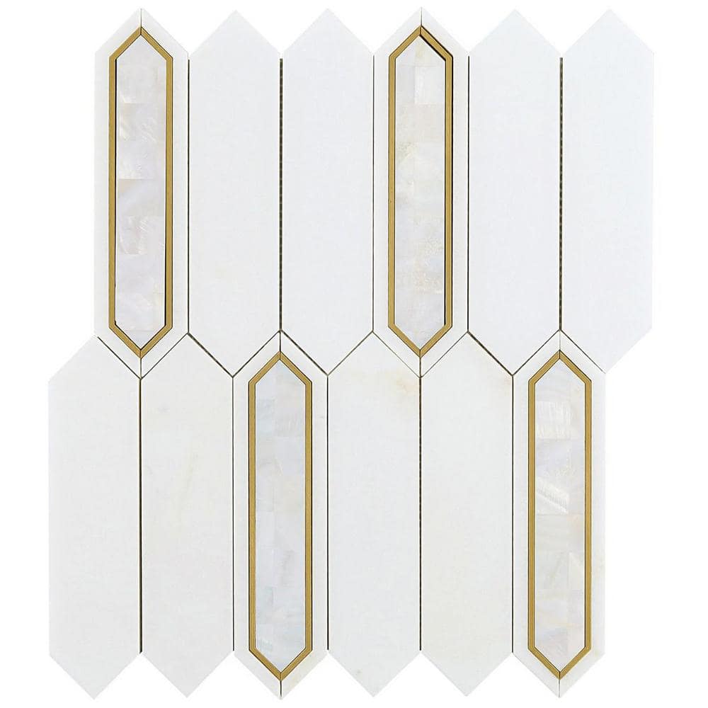 Ivy Hill Tile Zip Pearl 1.93 in. x 0.39 in. Polished Marble and Brass ...
