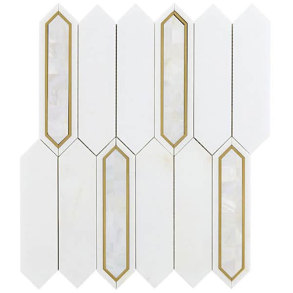 Ivy Hill Tile Zip Pearl 1.93 in. x 0.39 in. Polished Marble and Brass ...