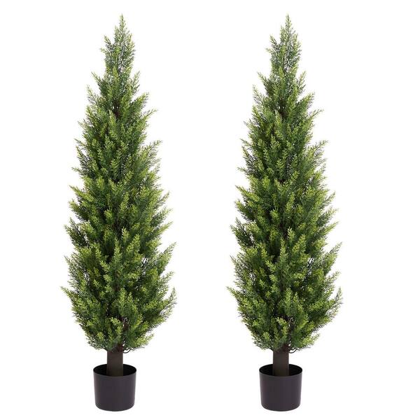 HOYMN 5 ft. Artificial Cedar Tree in Black Pot 2-Pack, UV Resistant ...