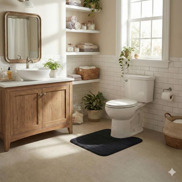 Vsmile Black Bathroom Mats, 3-Pieces Memory Foam Bath Rug Sets, No Slip ...