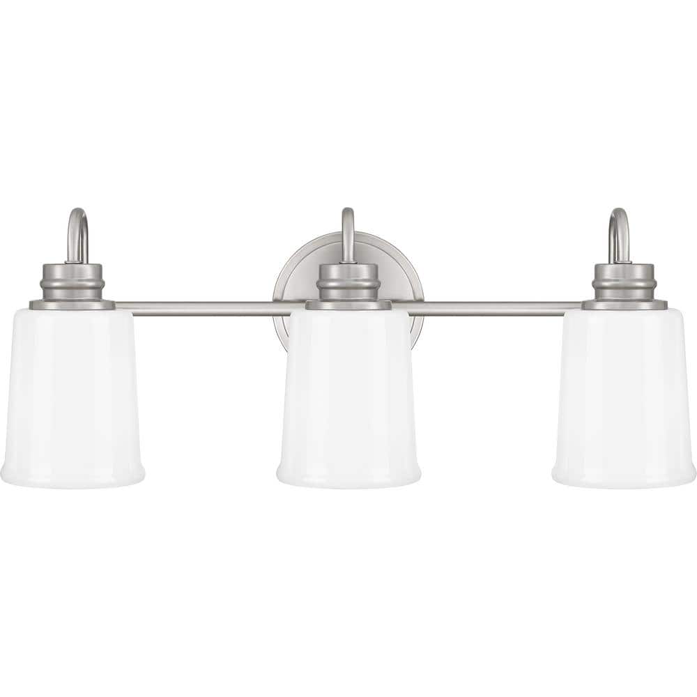 DSI LIGHTING 21.3 in. 3-Light Brushed Nickel Vanity Light with Frosted ...