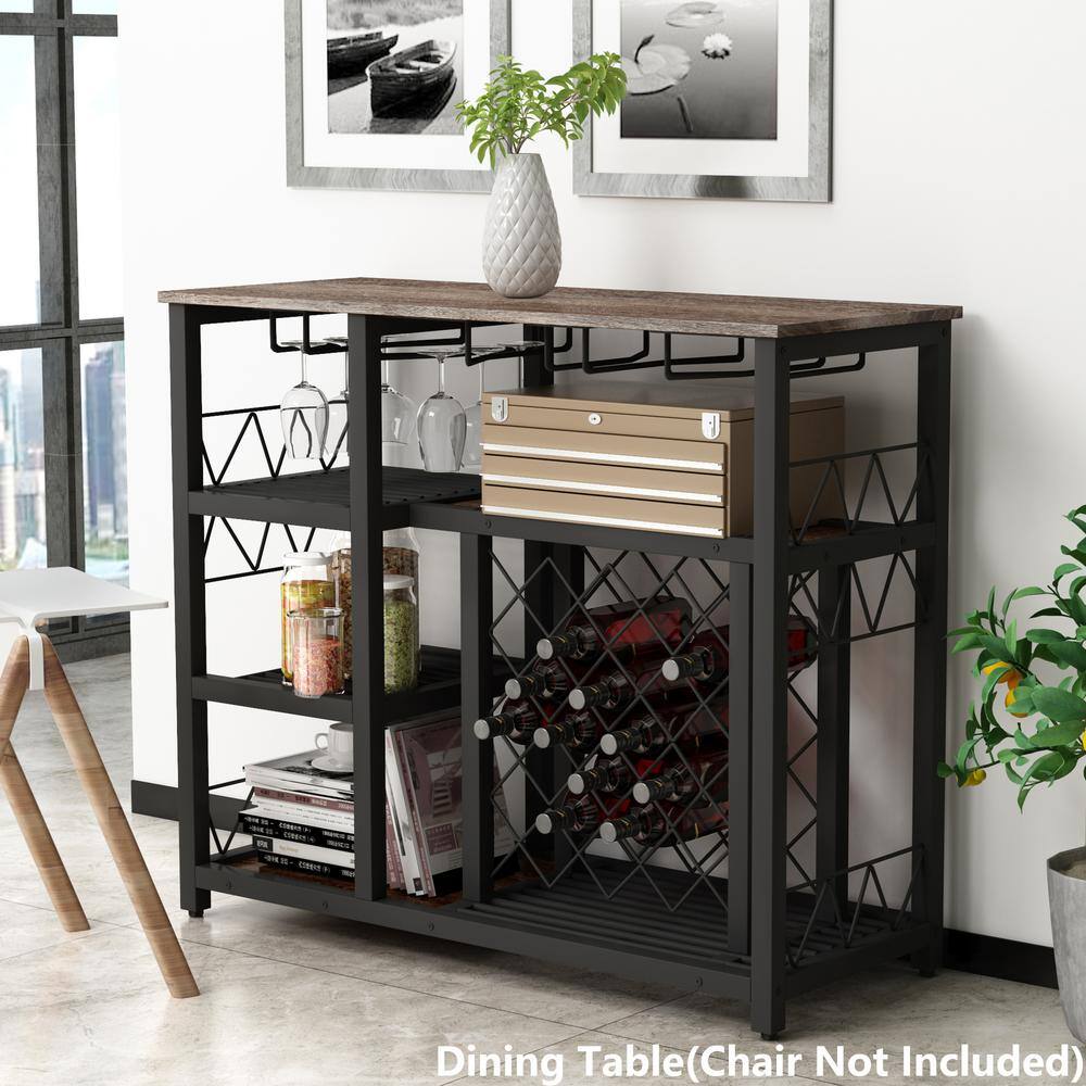 Tileon Kitchen Island Wine Rack Table with Glass Holder, Wine Cabinet ...