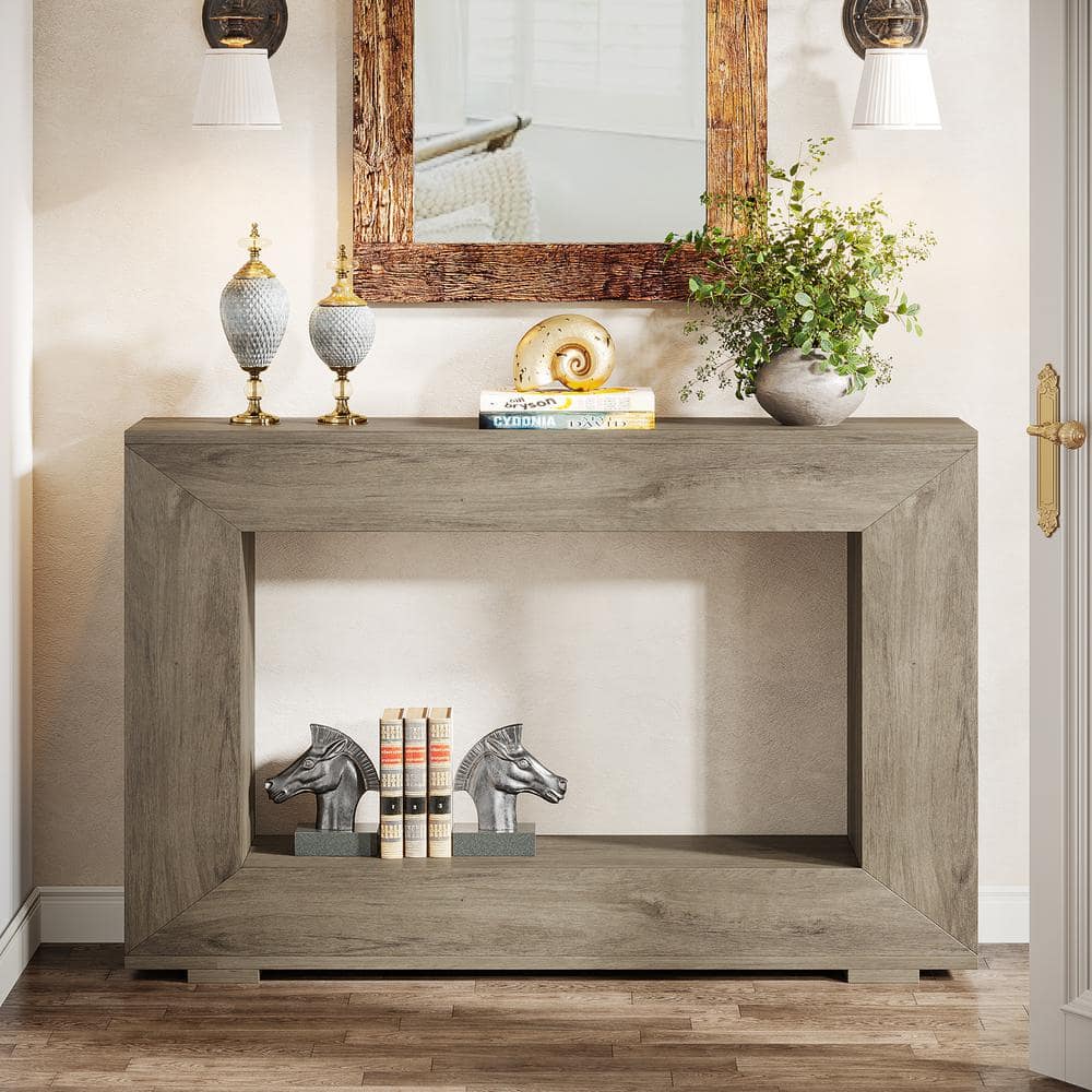 BYBLIGHT Turrella 47 in. Gray Rectangle MDF Console Table with Storage ...