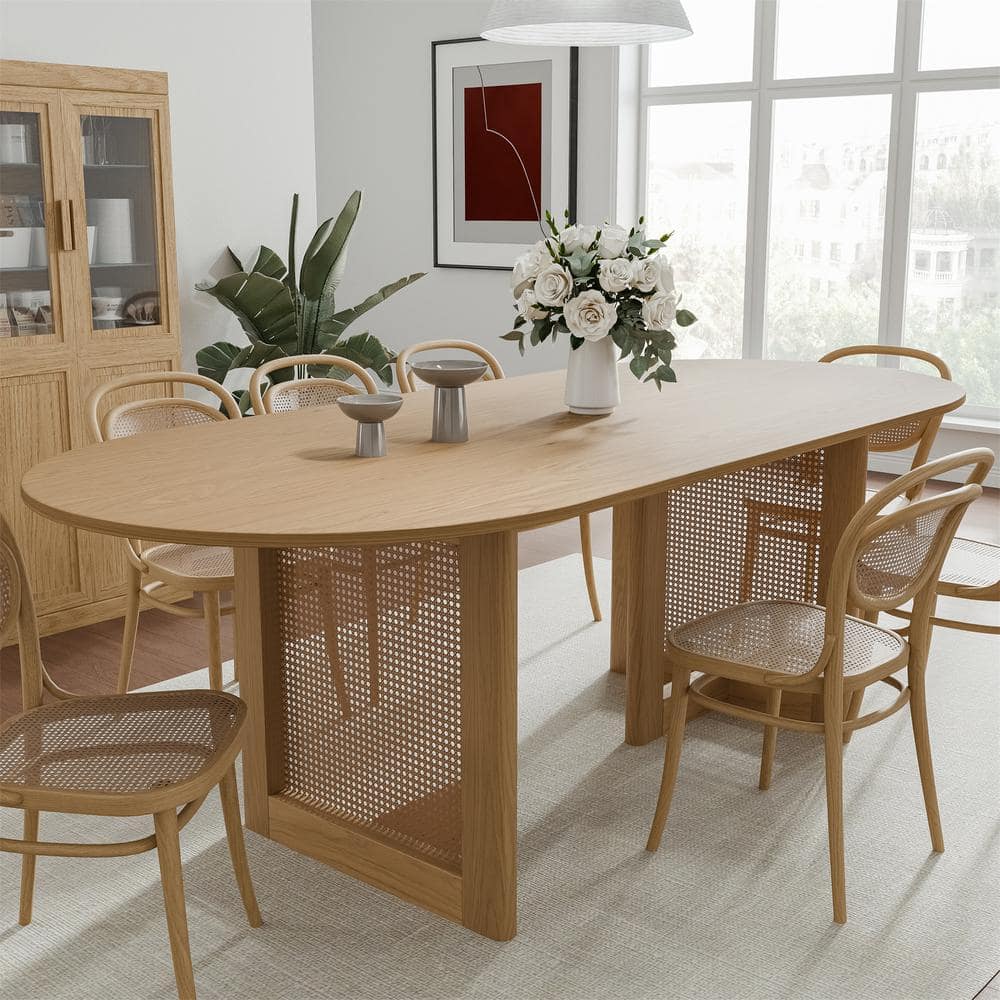 Lirago Oval Oak Wood 79 in. Double Pedestal Dining Table Seats 8 HD ...