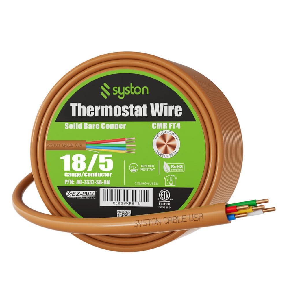 Syston Cable Technology 100 ft. 18/5 Brown Solid Bare Copper CMR/CL3R Thermostat Wire 7337-SB-BN ...