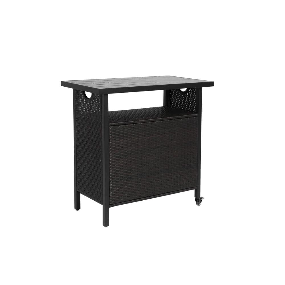 Metal Patio Serving Cart, Rolling Rattan Beverage Bar Counter Table ...