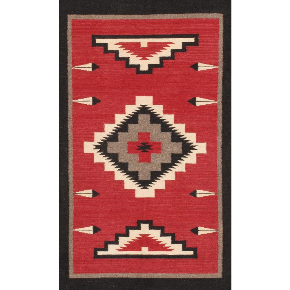 Pasargad Home Tuscany Red/Black 3 ft. x 5 ft. Geomatric Area Rug PNT ...