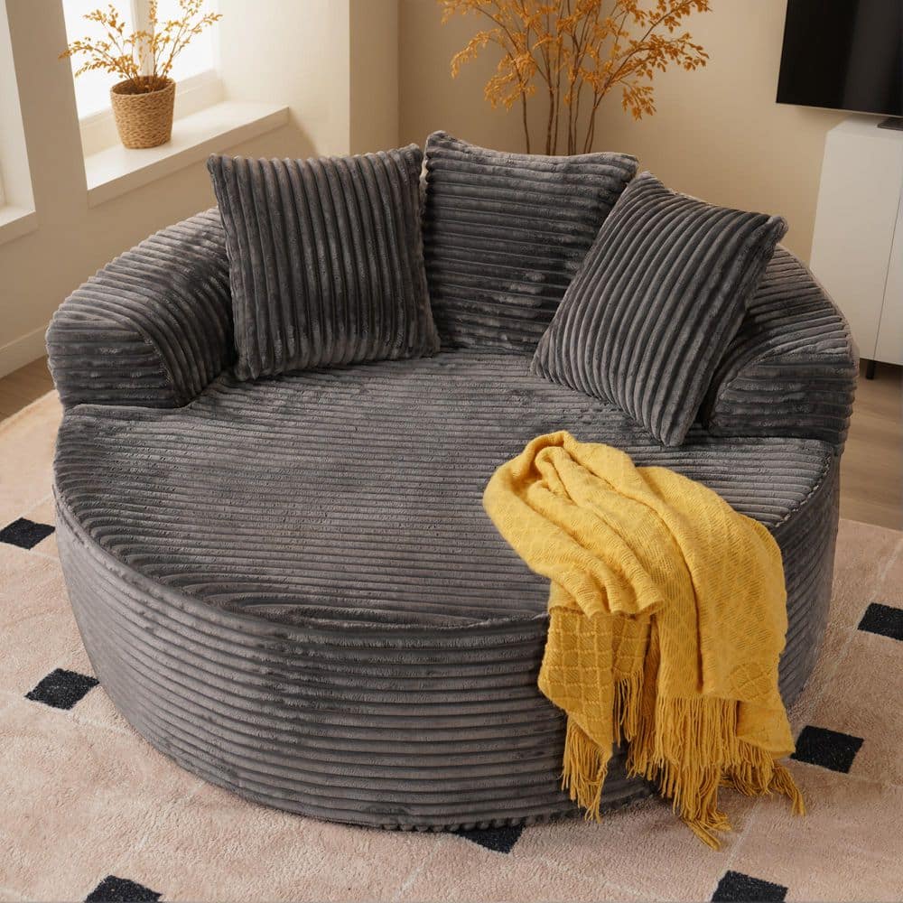 Allwex MIU 59 in. Modern Wide Square Arm Plush Corduroy Round Sofa ...