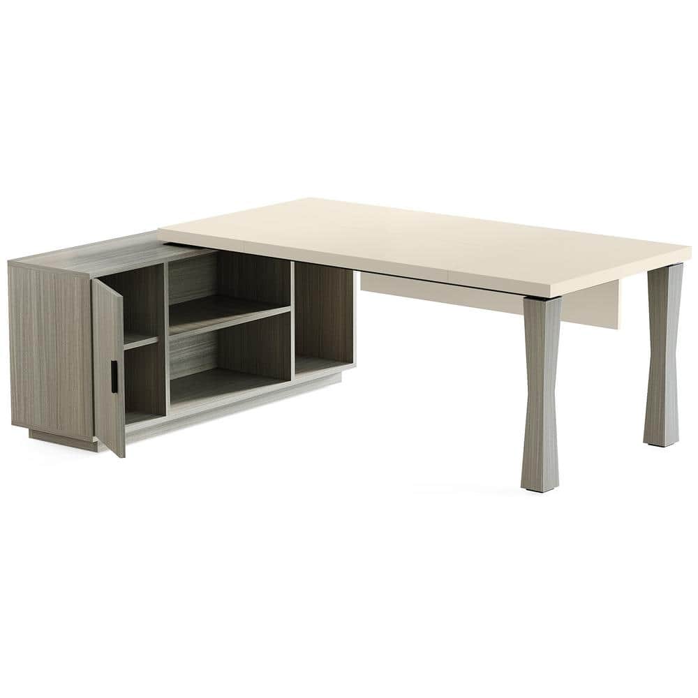 TRIBESIGNS WAY TO ORIGIN Perry 71 in. L-Shaped Gray Wood Executive Desk ...