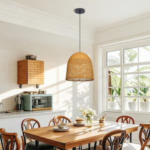 Hampton Bay Wilby 1-Light Natural Tiered Pendant Chandelier with Rattan ...