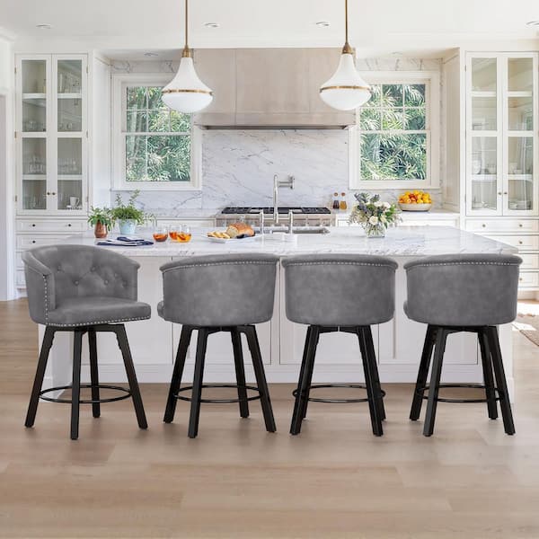 OrangeOne 36 in. QUINN Gray Faux Leather Metal Base High-Back ...