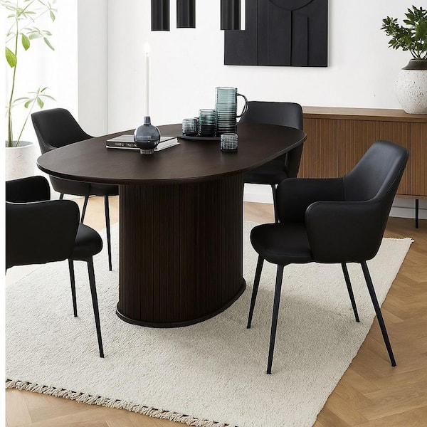Nyhus Nebula Modern Smoked Oak Wood 71 in. Pedestal Dining Table Seats ...