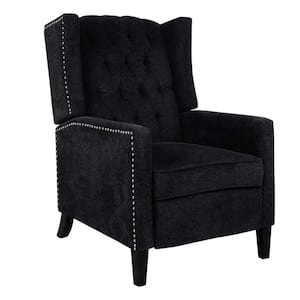 URTR Button Tufted Black Fabric Upholstered Recliner Chair Nailhead ...
