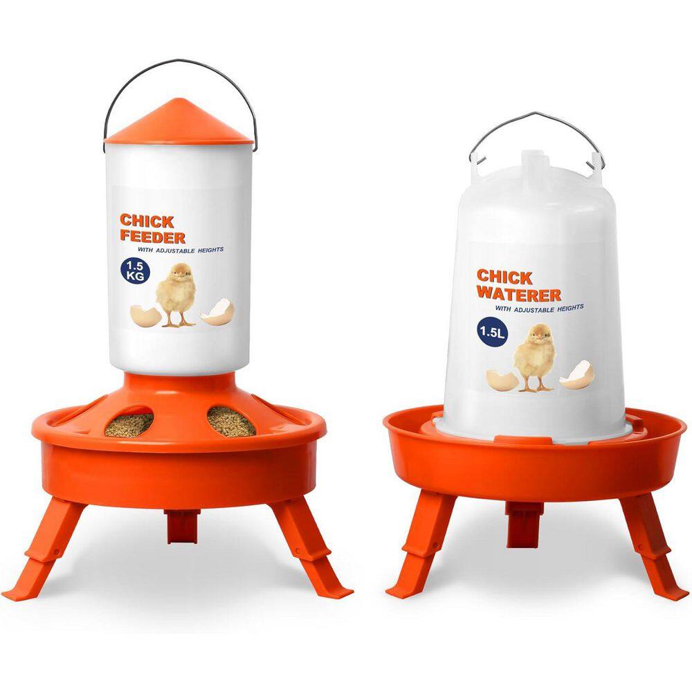 KIWDZFU Adjustable Height Chick Feeder and Waterer Kit 1.5kg Feeder 1 ...