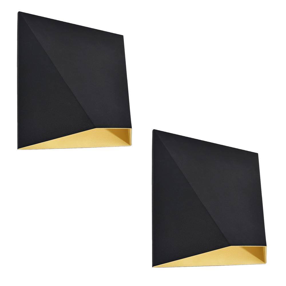 LUXRITE 6 in. Black and Gold Outdoor LED Wall Sconce Light Fixture 3CCT ...