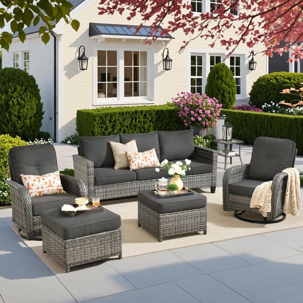 XIZZI Bloom Terrace 6 Pieces Wicker Outdoor Patio and Swivel Rocking ...