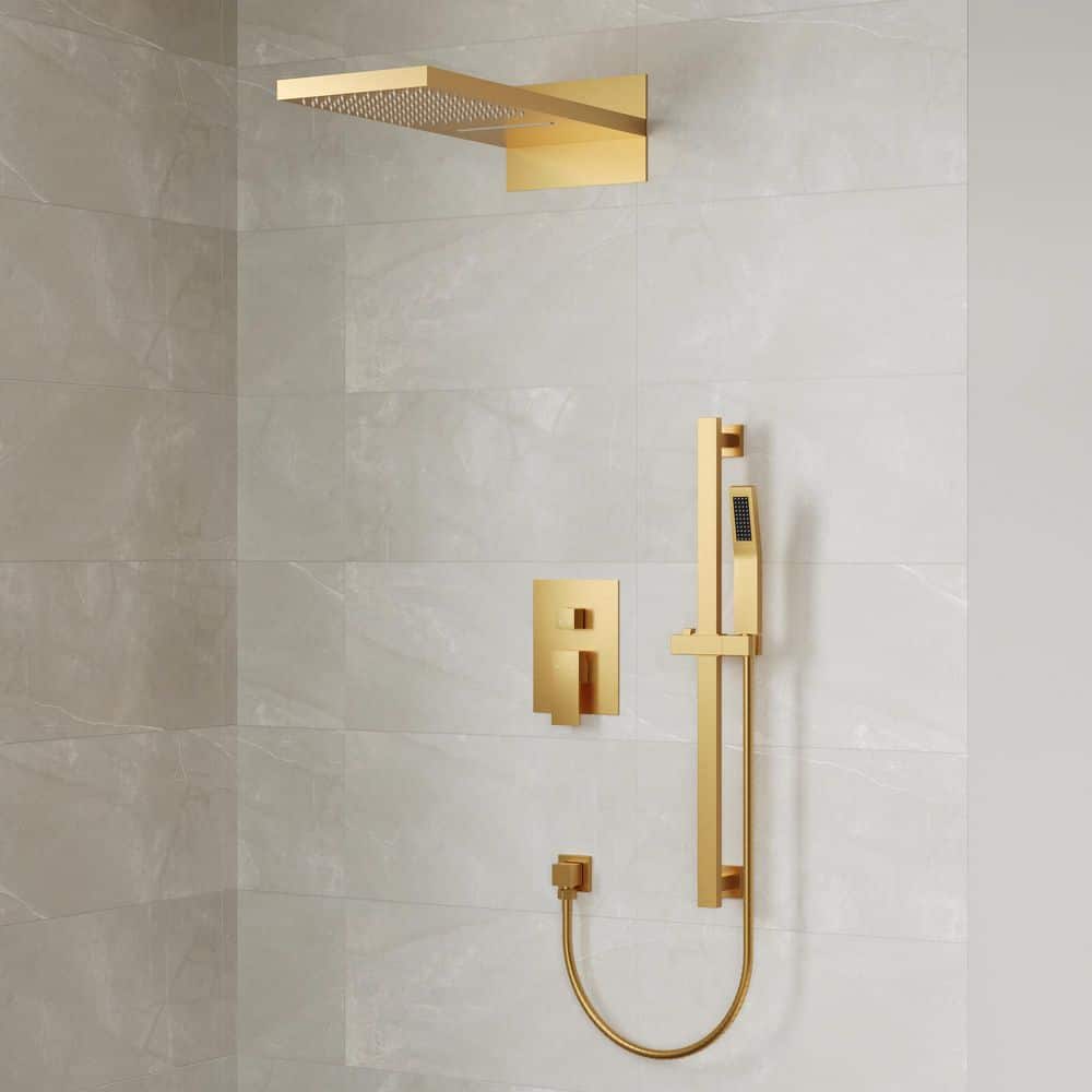 EVERSTEIN 3-Spray 22 in. Wall Mount Rain and Waterfall Dual Fixed and ...