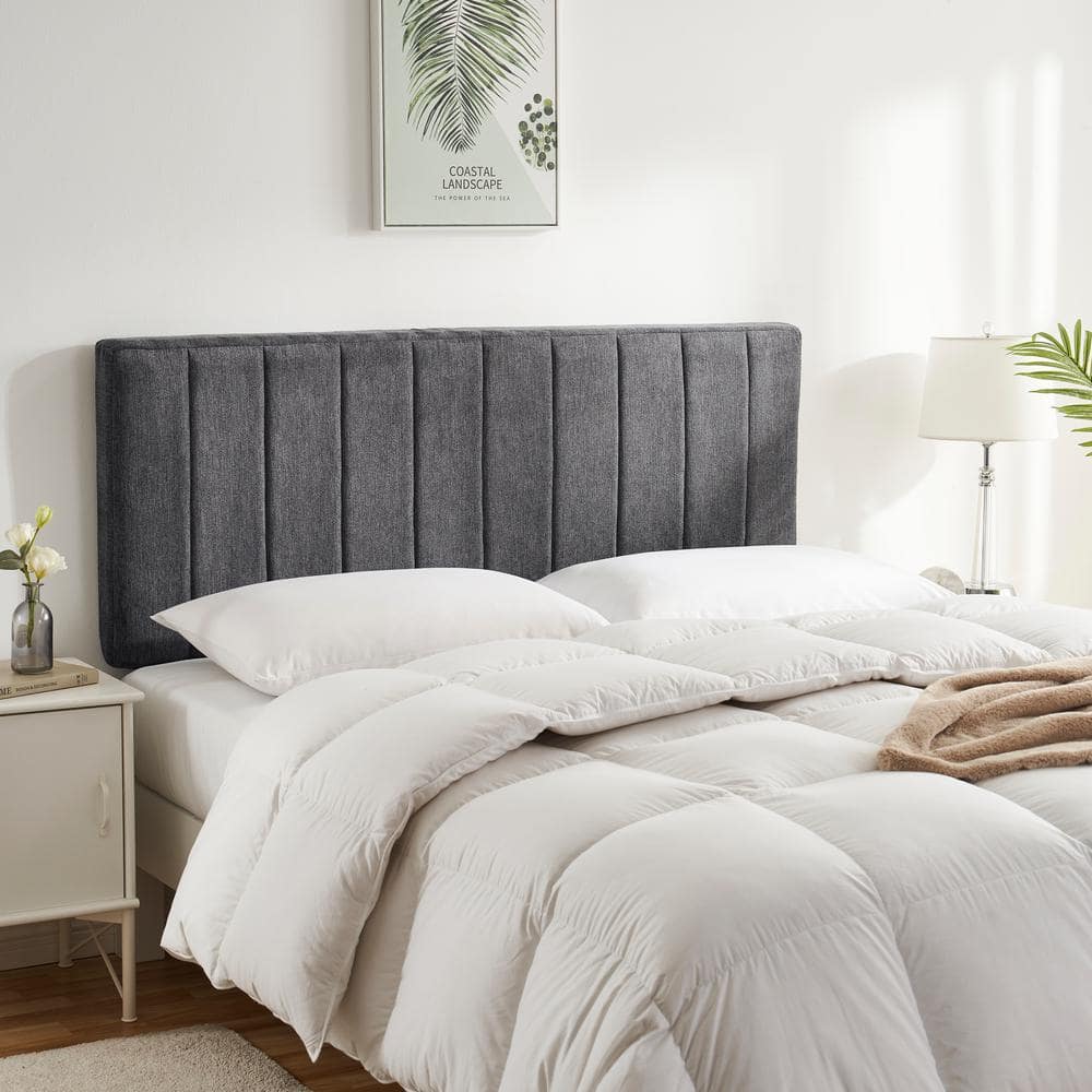 HEARTH & HARBOR Gray King Upholstered Headboard, Channel Stitched, Wall ...