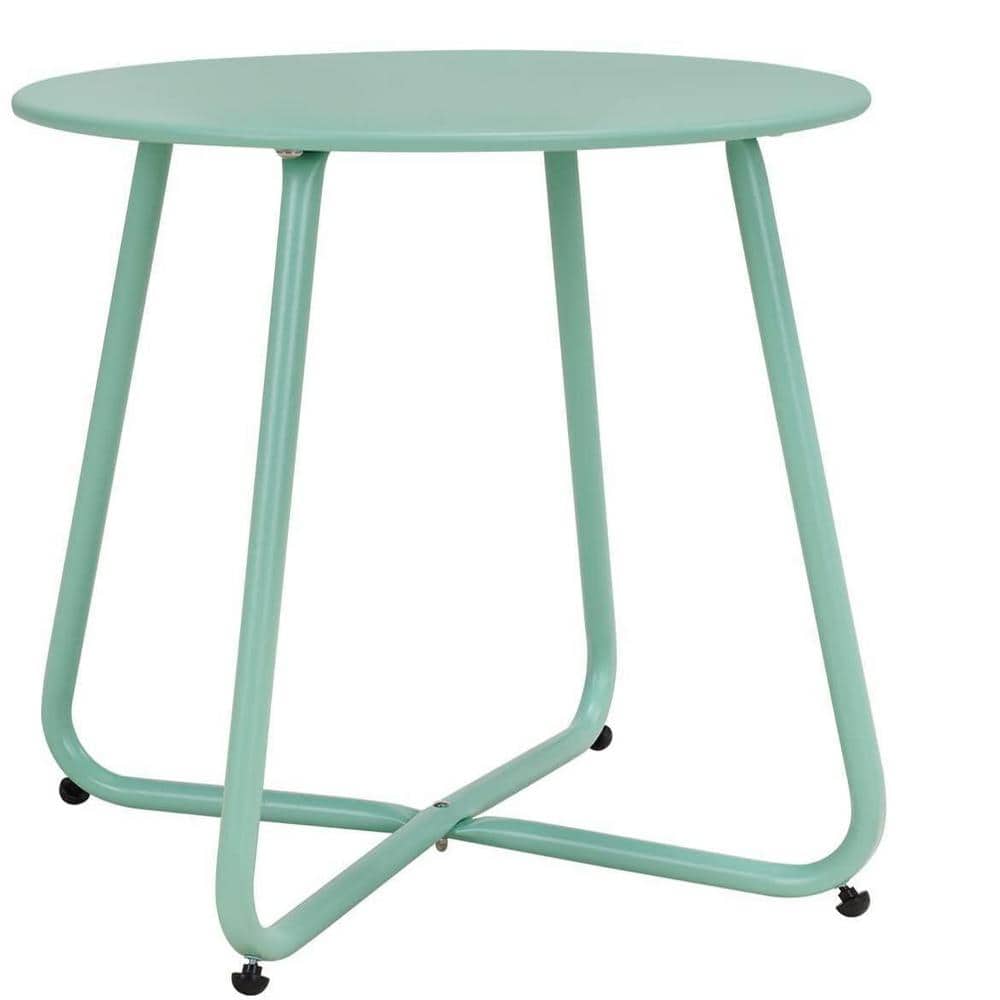 Angel Sar Macaron Blue Outdoor Weather Resistant Round Metal Patio Side ...