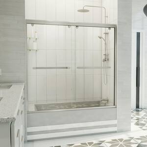 DreamLine Charisma-X 60 in. W x 58 in. H Semi Frameless Sliding Tub Door in Brushed Nickel with ...