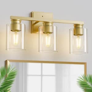 YANSUN 18 in. 3-Light Gold Vanity Light with Clear Glass for Elegant ...