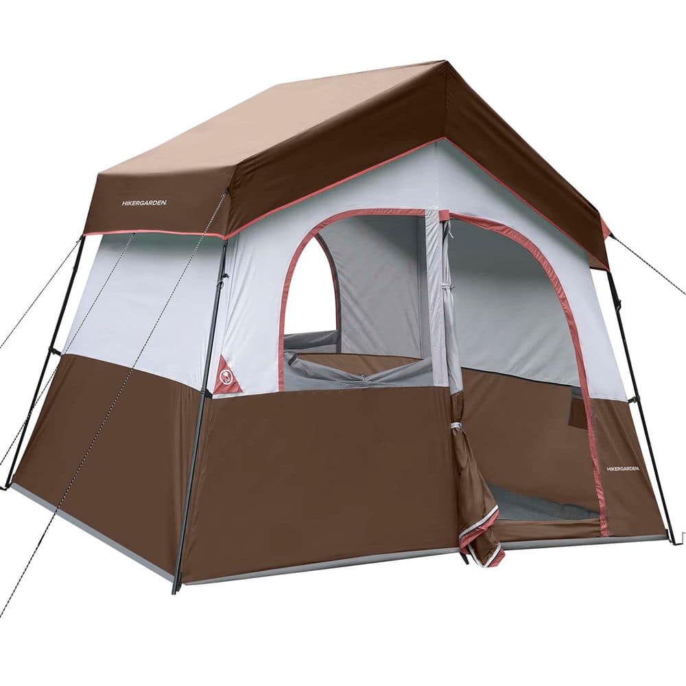 Zeus & Ruta 6-Person Brown Camping Tents Portable Family Cabin Tent ...