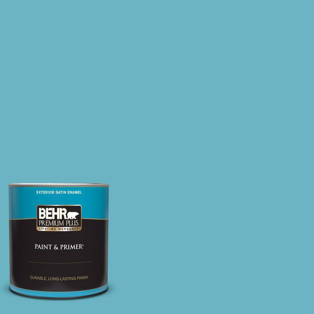 BEHR PREMIUM PLUS 1 qt. #530D-5 Riverside Blue Satin Enamel Exterior ...