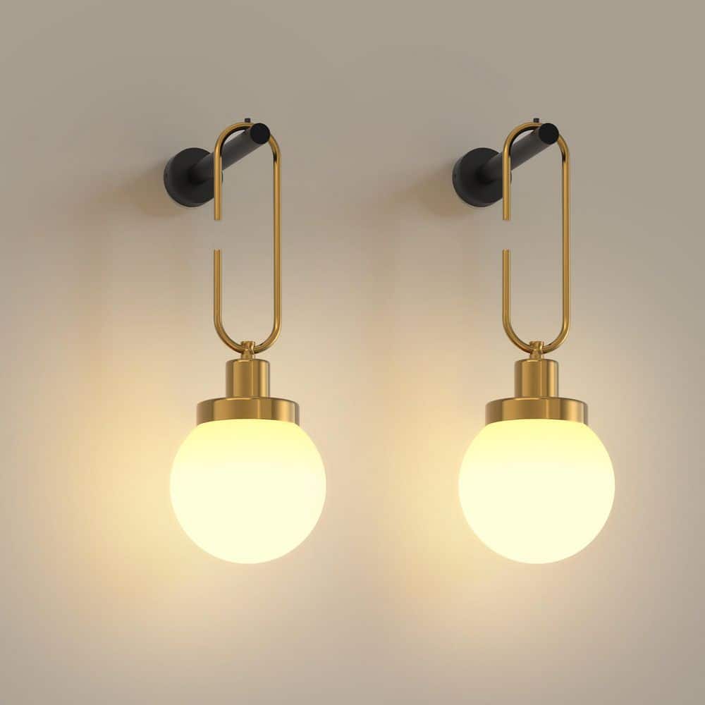 Emeritpro 5.9 in.1-Light Modern Gold Indoor Wall Sconce with White ...
