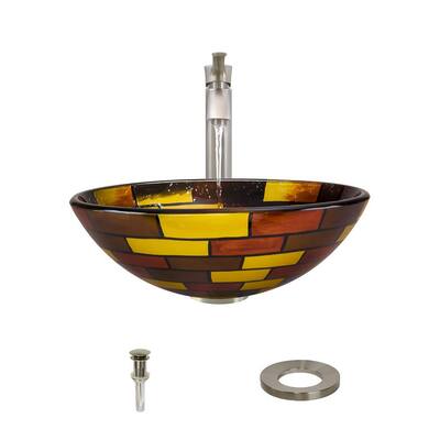 MR Direct Glass Vessel Sink in Stained Glass with Waterfall Faucet and ...