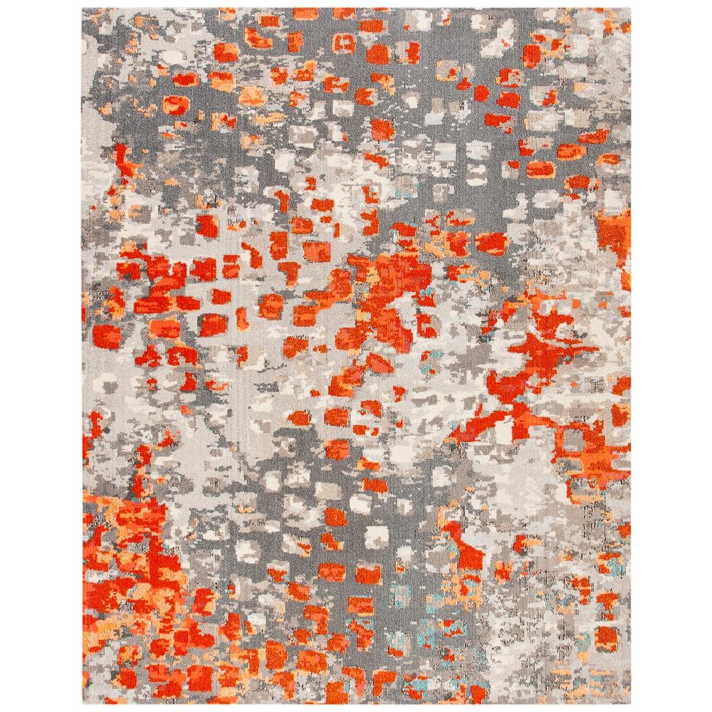 SAFAVIEH Madison Gray/Orange 10 ft. x 14 ft. Geometric Abstract Area ...