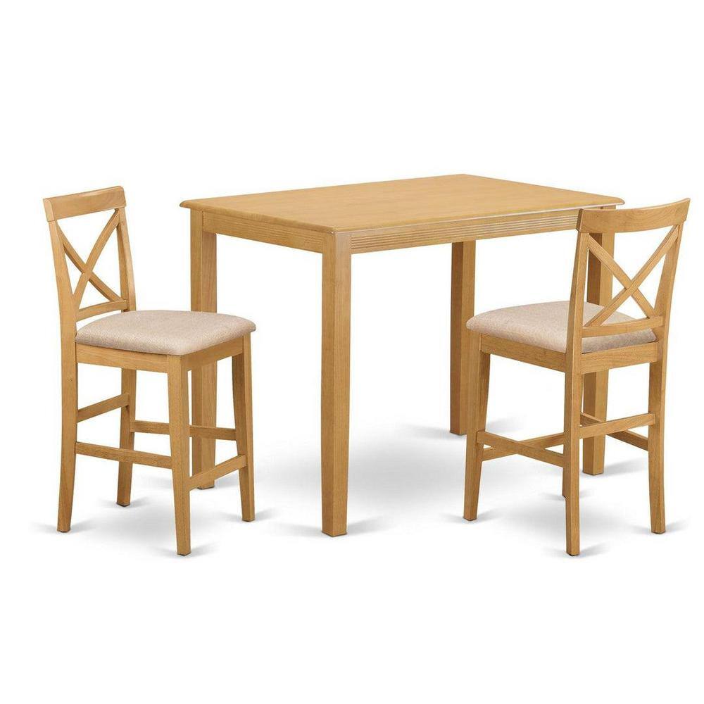 East West Furniture 3-Piece Natural Brown Oak Finish Solid Wood Top ...