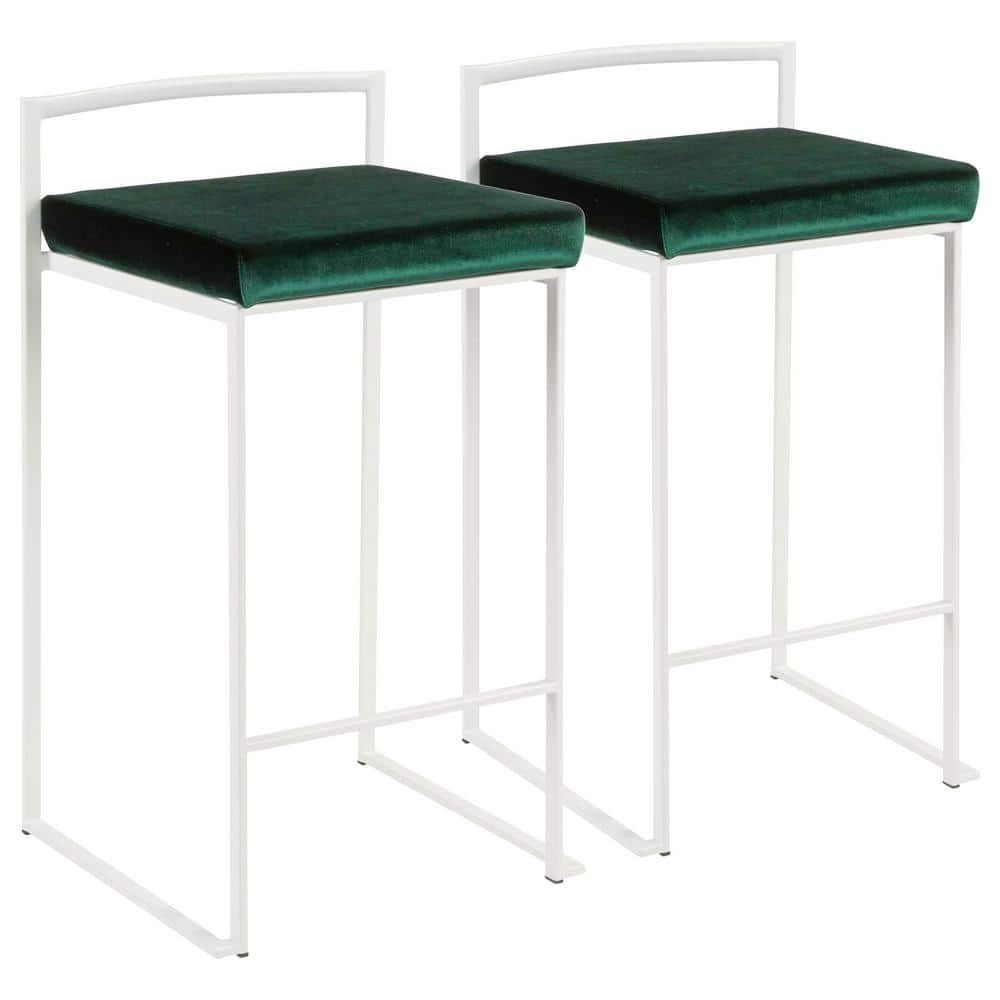 Lumisource Fuji 26 in. White Stackable Counter Stool with Green Velvet ...
