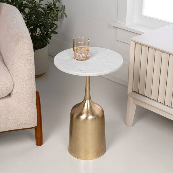 JONATHAN Y Pip 13 in. Classic Designer Metal Drink Table with White ...