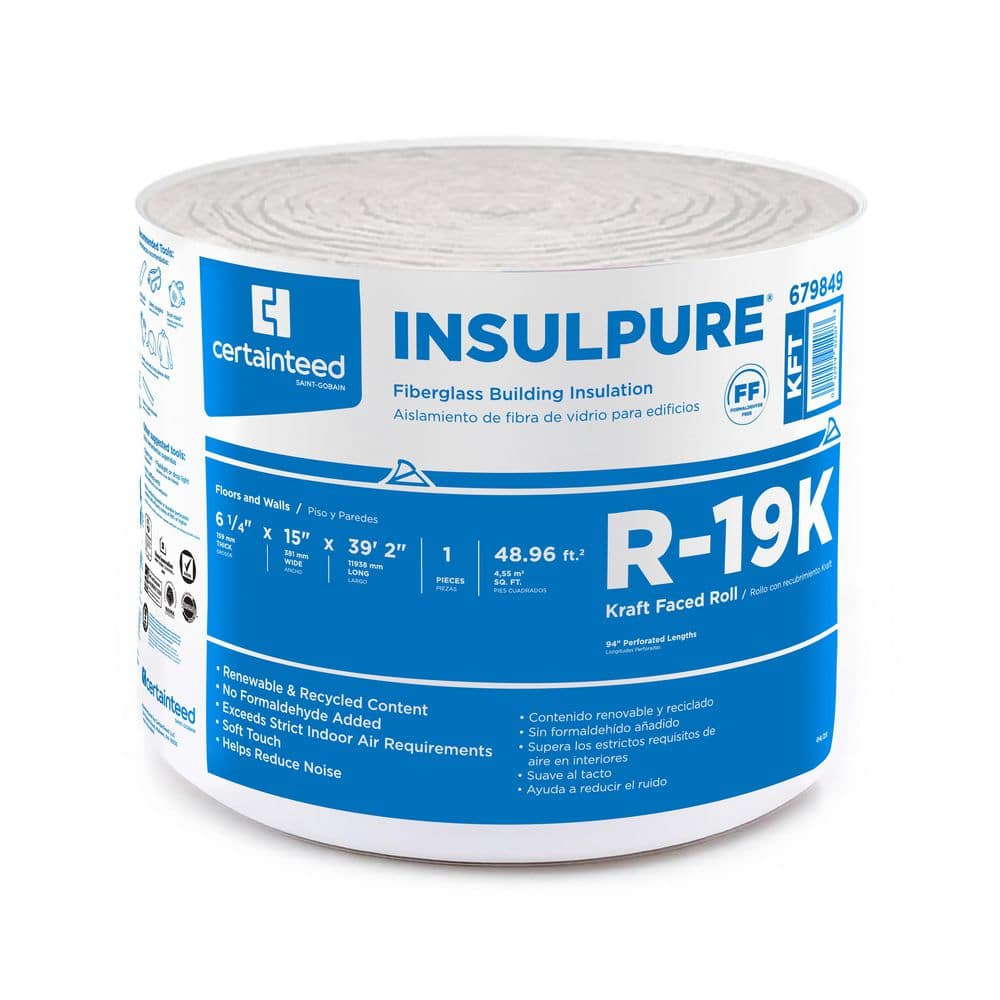 CertainTeed R-19 InsulPure Kraft Faced Fiberglass Insulation Roll 15 in ...