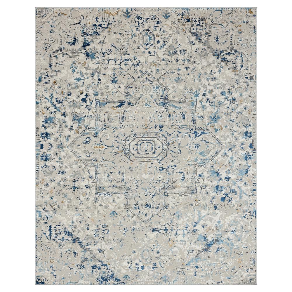 Mohawk Home Braswell White/Dark Blue 7 ft. 10 in. x 10 ft. Medallion ...