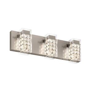 YANSUN 3-Light Brushed Nickel Integrated LED Bathroom Vanity Light ...