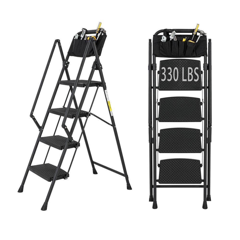 Tatayosi 4-Step Steel Folding Step Stool Ladder with Removable Tool Bag ...