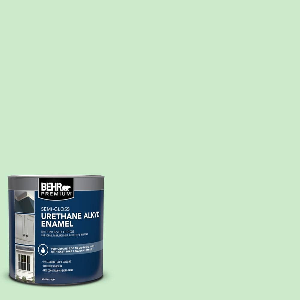 BEHR PREMIUM 1 qt. #P390-2 Chilled Mint Semi-Gloss Enamel Urethane ...