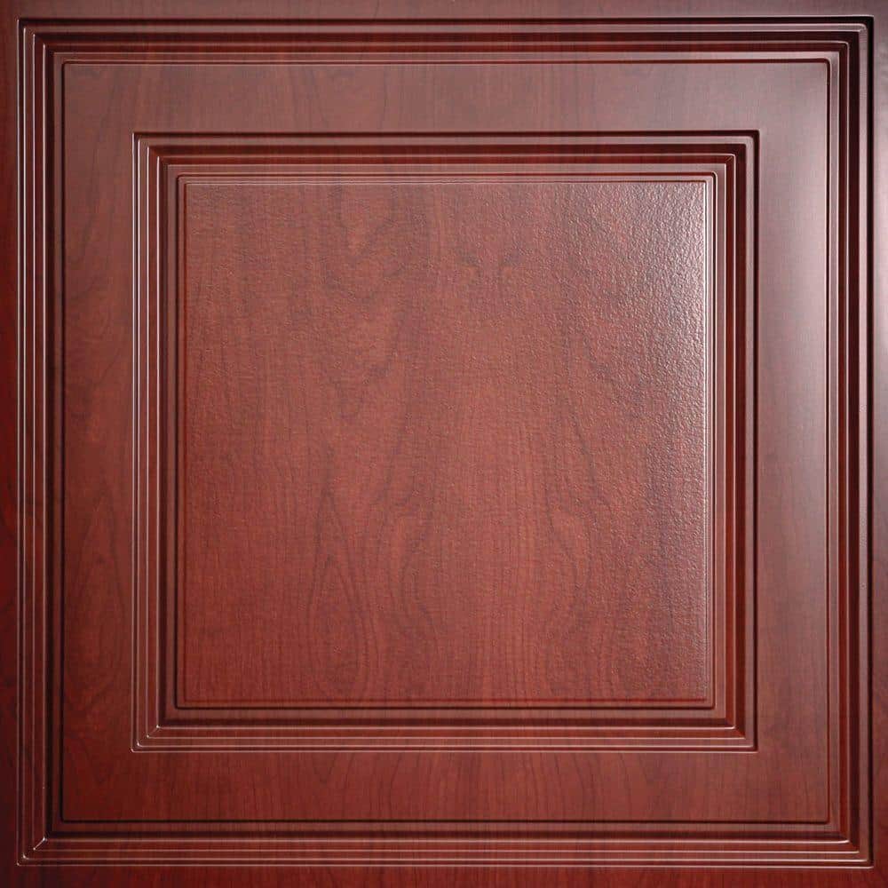 Ceilume Oxford Faux Wood-Cherry 2 ft. x 2 ft. Lay-in Ceiling Panel (Case of 6) V3-OX-22CHY-6 ...