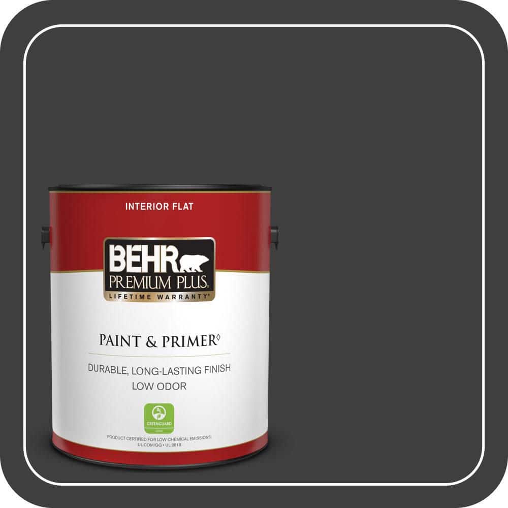 BEHR PREMIUM PLUS 1 gal. Black Flat Low Odor Interior Paint & Primer ...