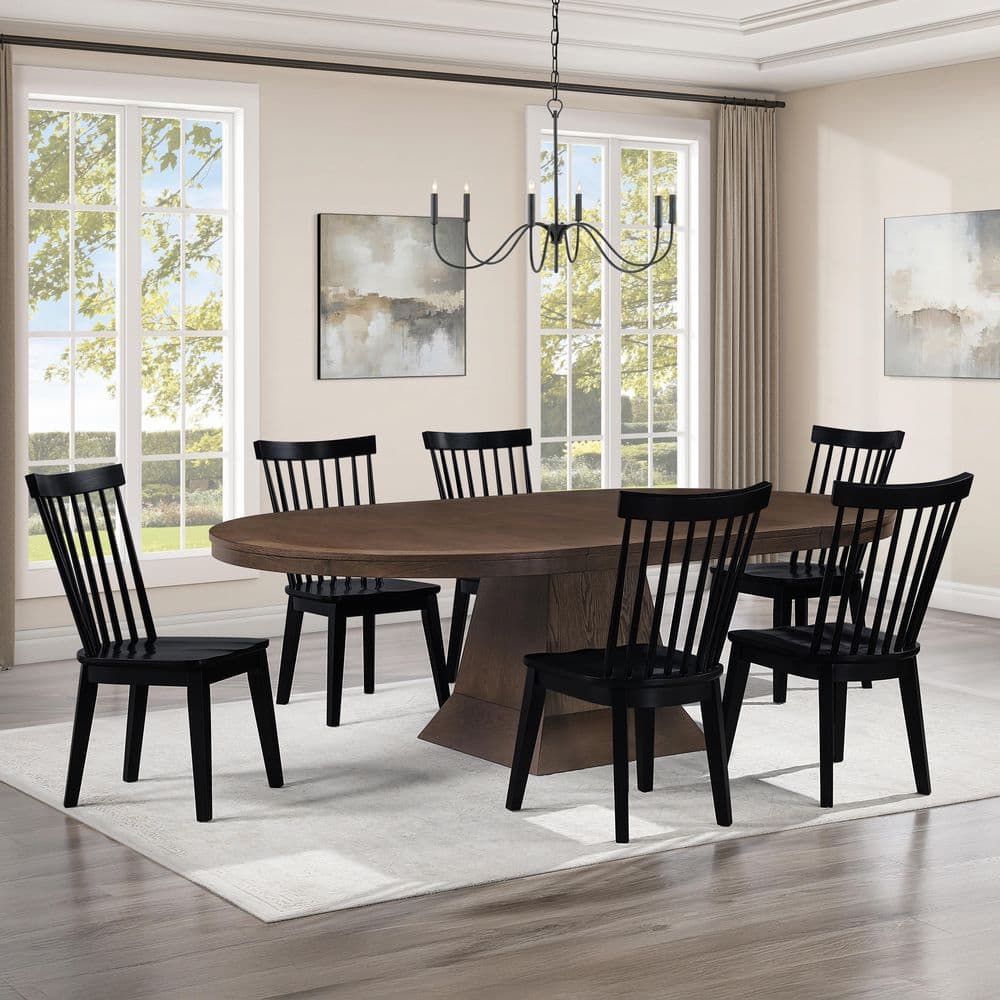 Steve Silver Vaughn 7 Piece Coffee Brown Round Table with Black Dinning ...