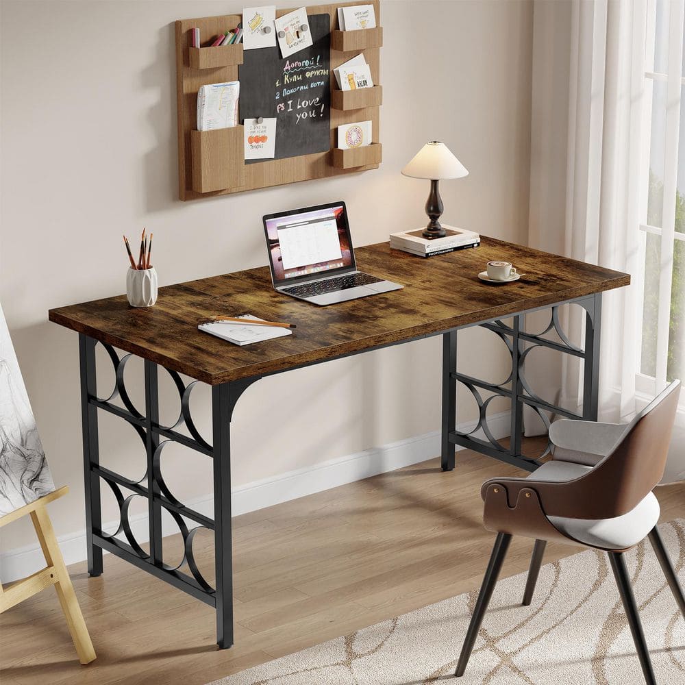 BYBLIGHT Capen 55 in. Rectangle Brown Solid Wood Computer Desk ...