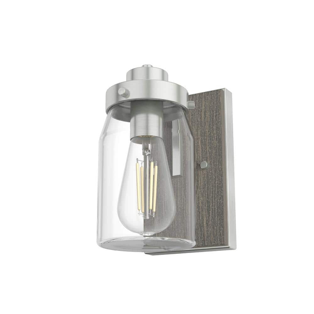 Hunter Devon Park 1-Light Brushed Nickel Wall Sconce with Clear Glass ...