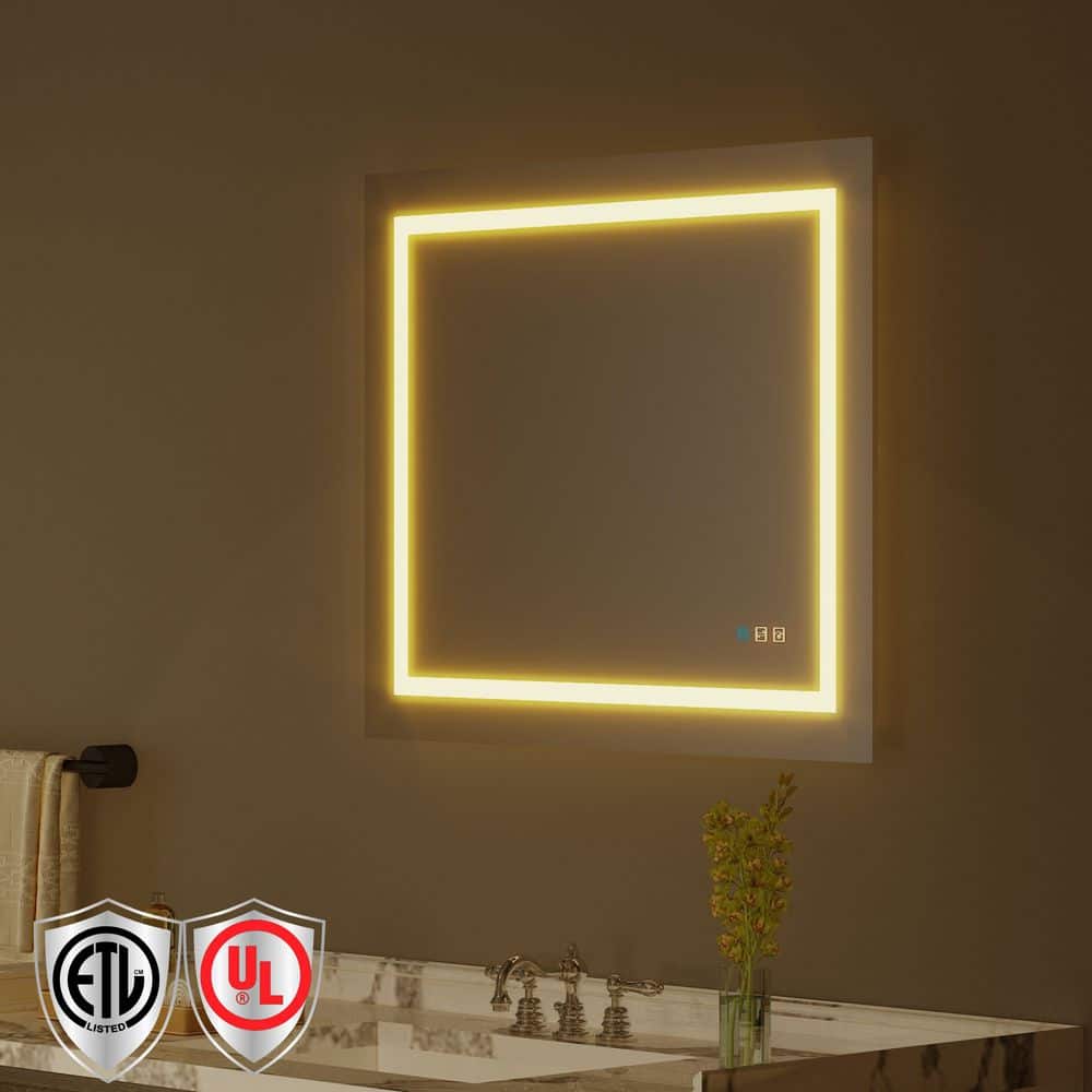 ORGANNICE 30 in. W x 36 in. H Rectangular Frameless LED Light Anti-Fog ...