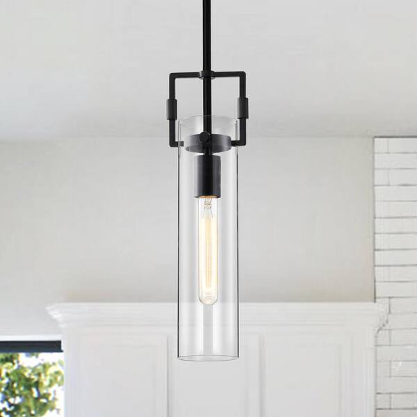 Edvivi Essence 1-Light Matte Black Modern Mini Pendant Light with Clear ...