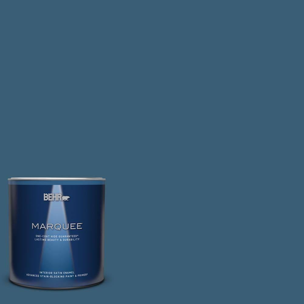 BEHR MARQUEE 1 qt. #S490-7 Superior Blue One-Coat Hide Satin Enamel ...