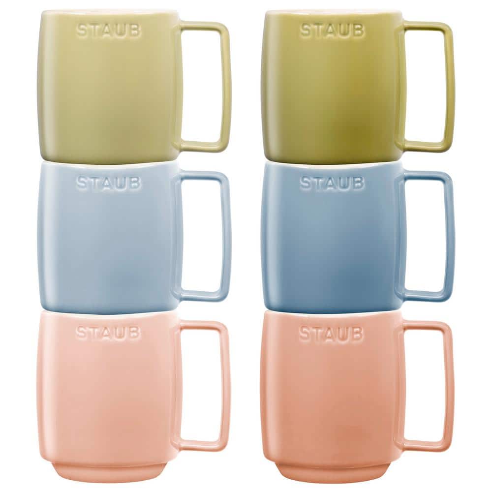 staub Ceramic Dinnerware 6-Pieces 12 oz. Mug Set Pink, Blue, Green ...