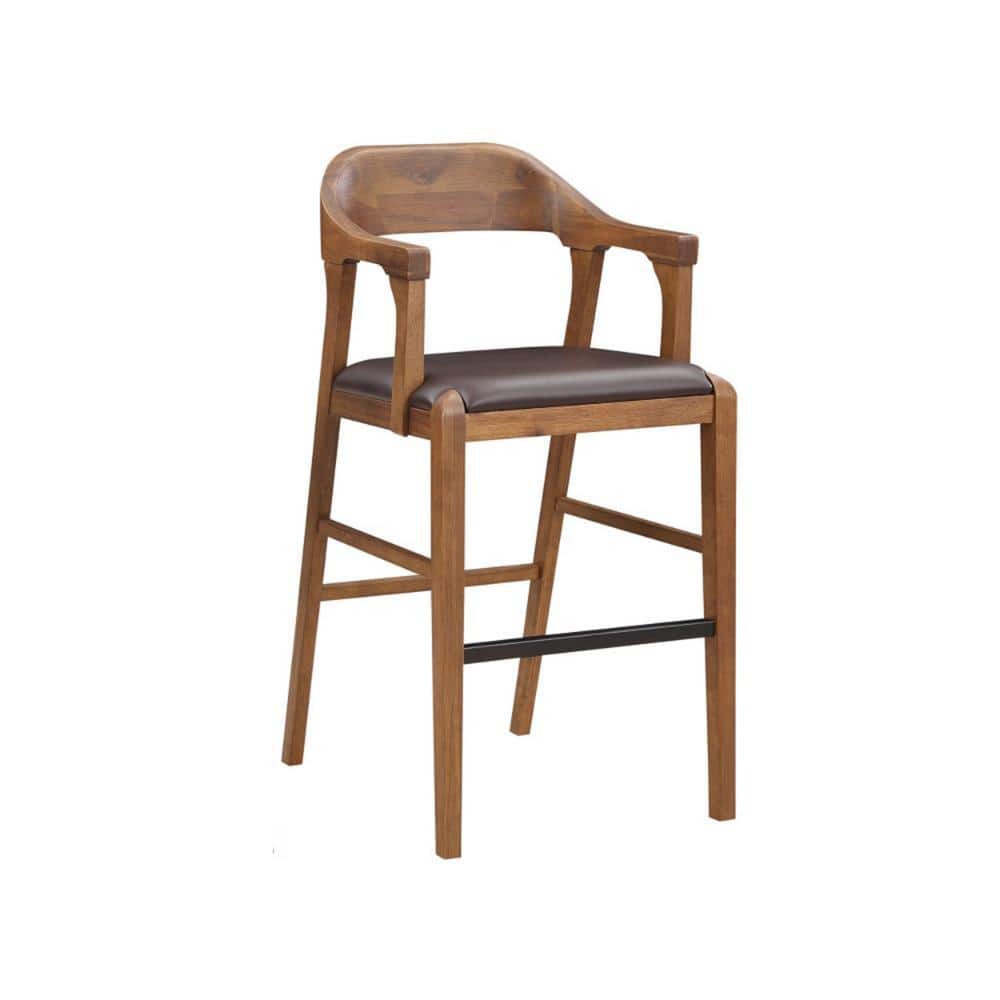 Benjara 29 in. Brown Low Back Metal Frame Bar Stool with Faux Leather ...