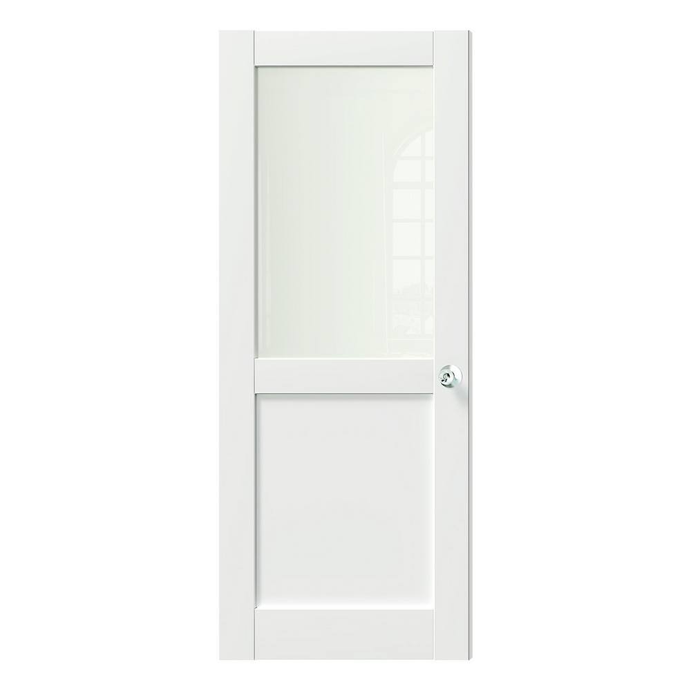 TENONER 32 in. x 80 in. MDF Wood, Primed, White, 1/2 Lite, Frosted ...