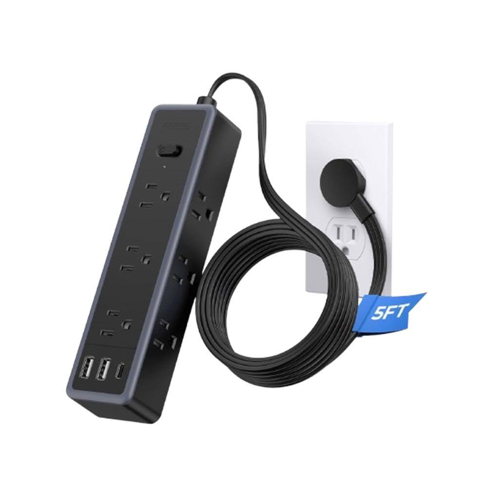 Lukyamzn 5 ft. Extension Cord Flat Plug Surge Protector Power Strip ...